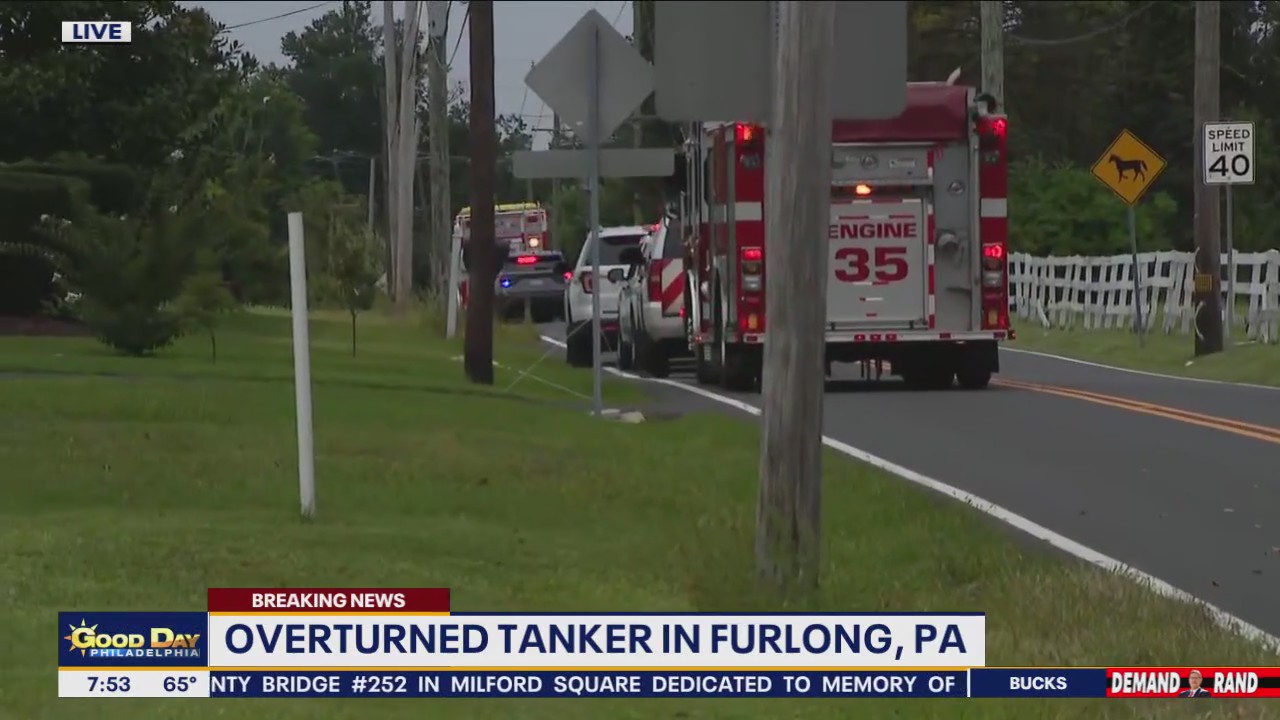 Overturned tanker truck prompts hazmat concerns in Buckingham Township ...