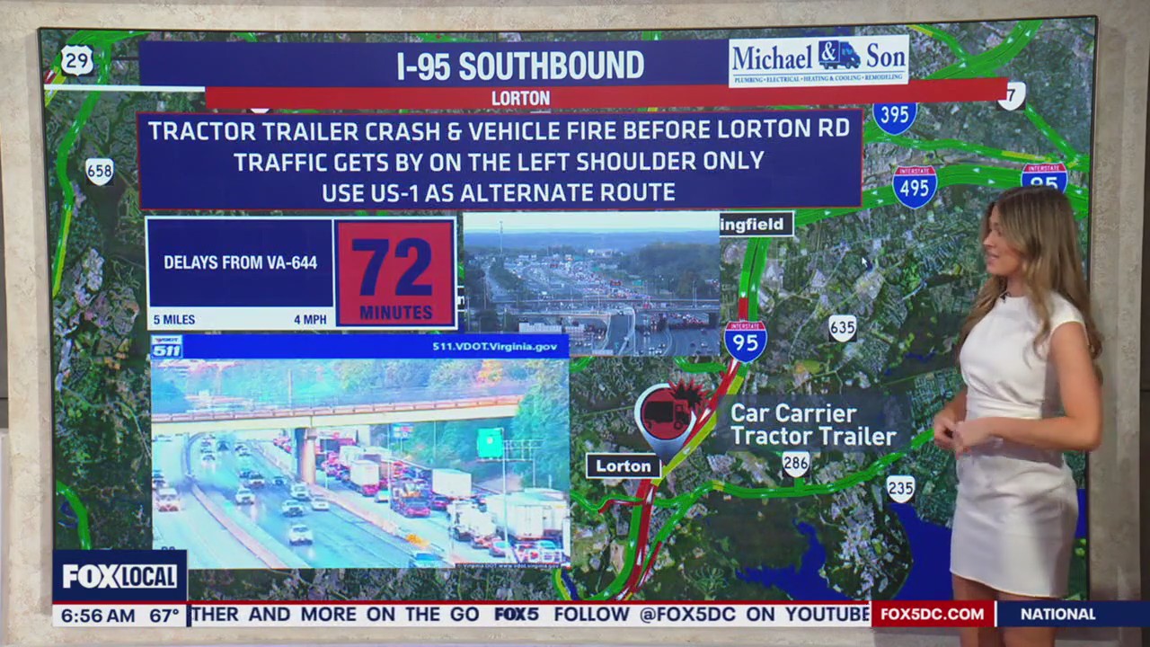 Tractor-trailer bursts into flames on I-95 in Fairfax County | FOX 5 DC